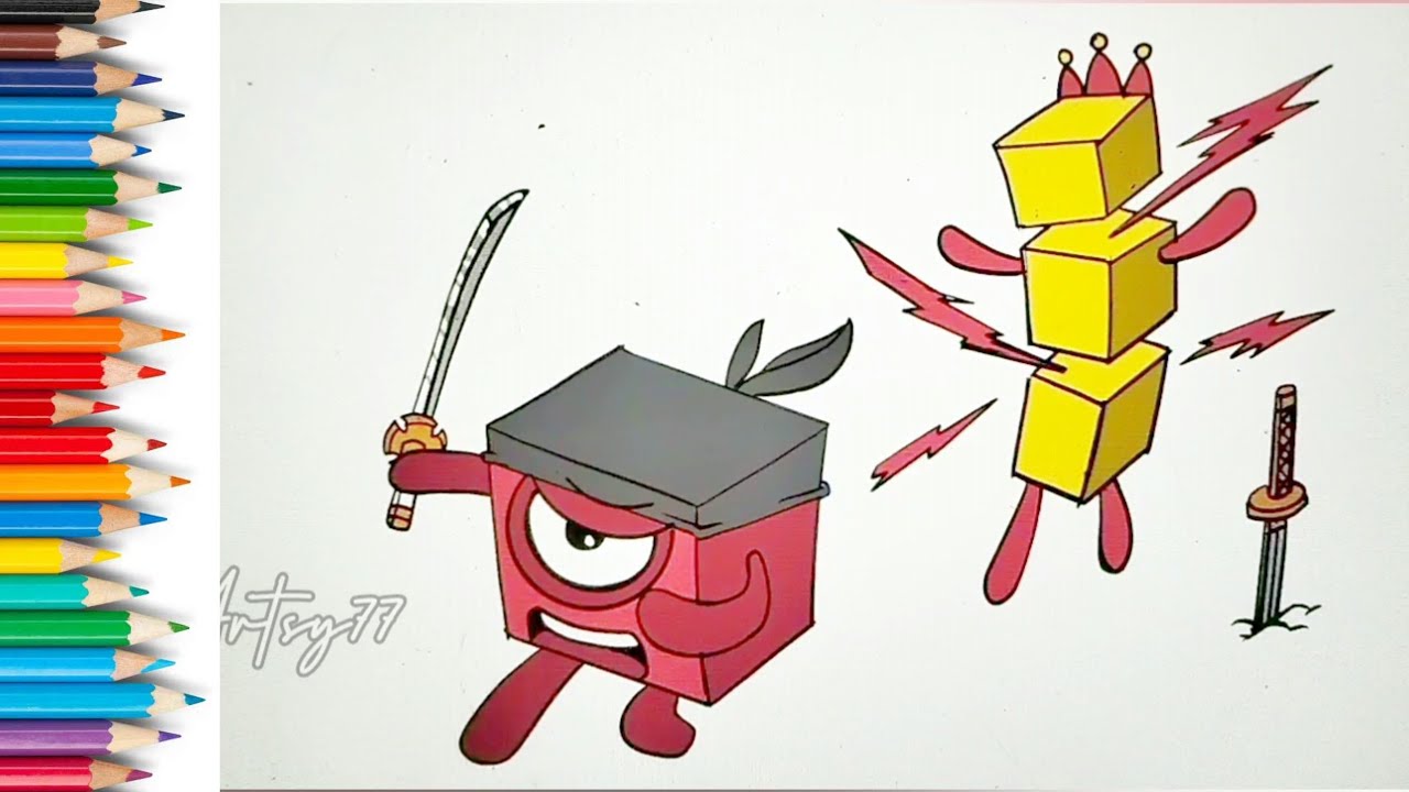 Numberblocks Cosplay become samurai x || Easy Drawing and Coloring ...