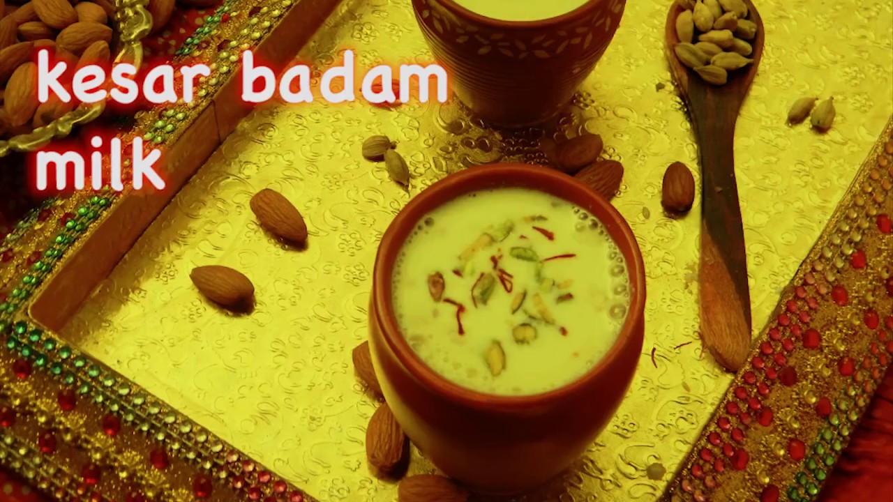 Kesar badam milk recipe | saffron almond milk | How to make kesar badam ...