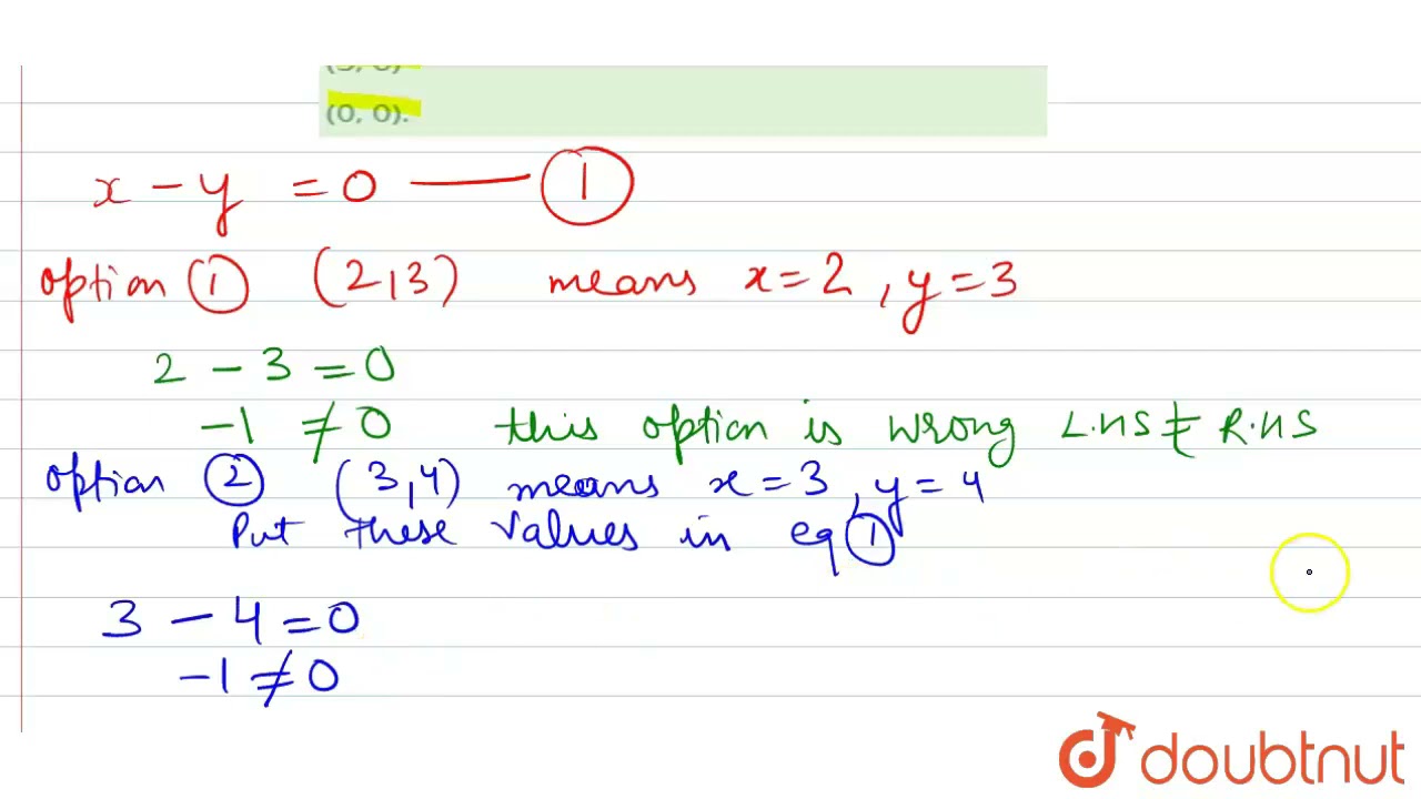 The Graph Of Line x Y 0 Passes Through Class 11 Maths