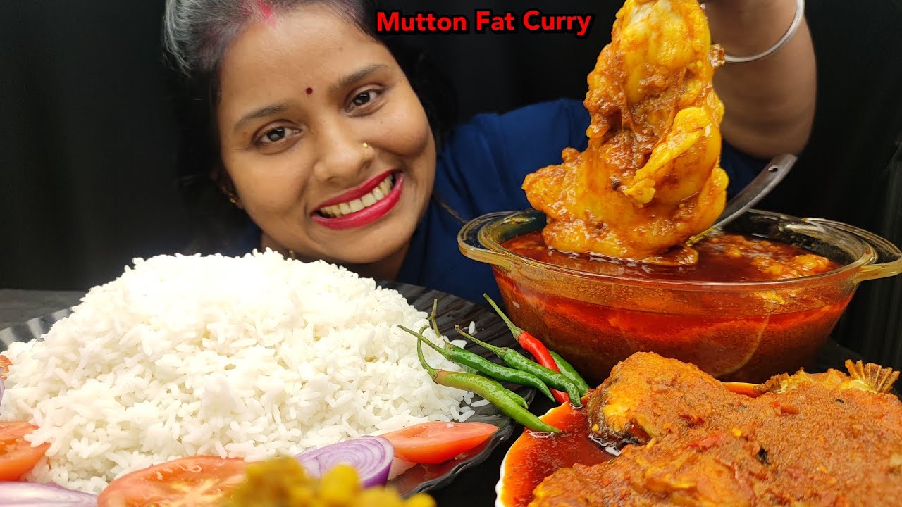 Eating: Huge Mutton Fat Curry and White Rice and Red Fish Curry| Asmr ...