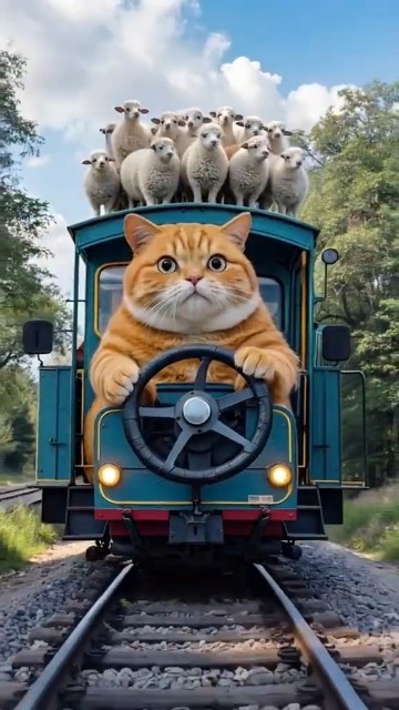 "Conductor Cat’s Sheep Express 🚂🐱 | Funniest Animal Train Ride! #Shorts ...