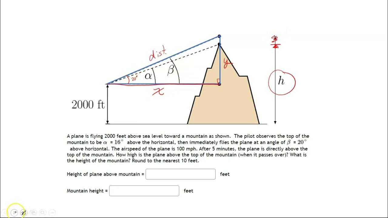 Right triangle trig application mountain and plane example - YouTube