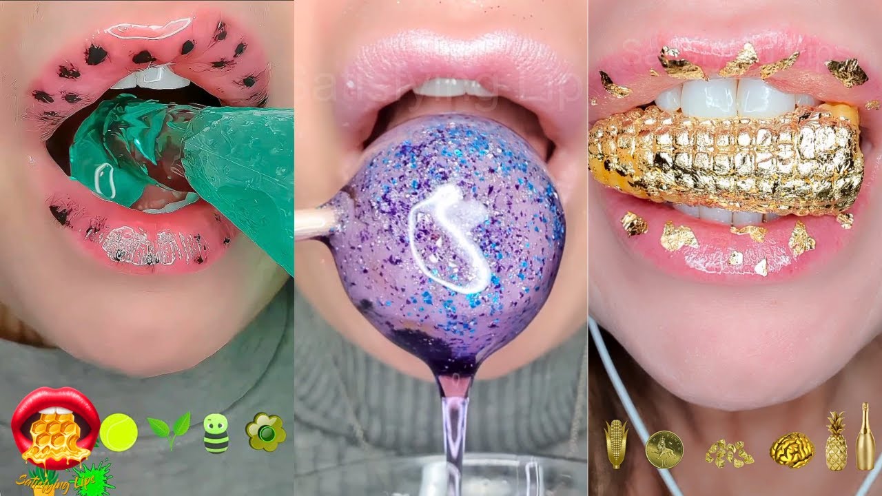 GOODBYE 2023 SATISFYING LIPS ASMR YEAR ON YOUTUBE EATING EMOJI FOOD ...