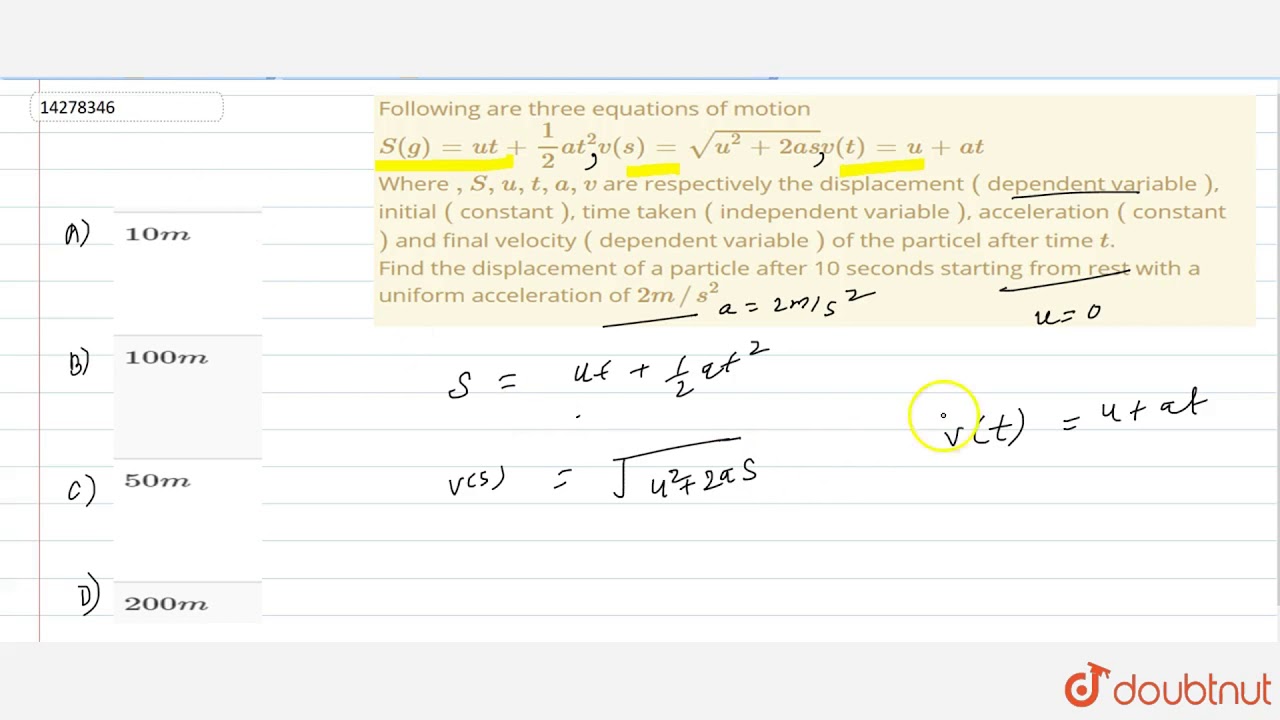Following are three equations of motion - YouTube