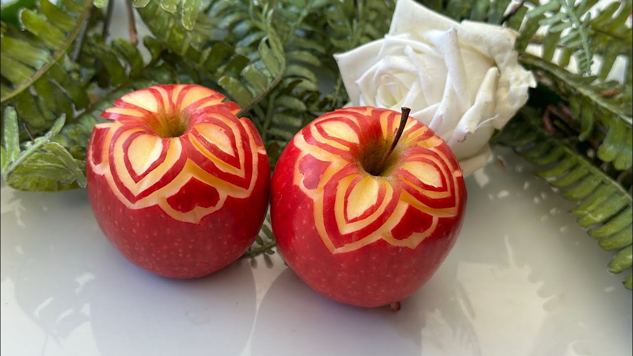 How to Make an Edible Apple Heart || Apple Garnish Carving || Apple art ...