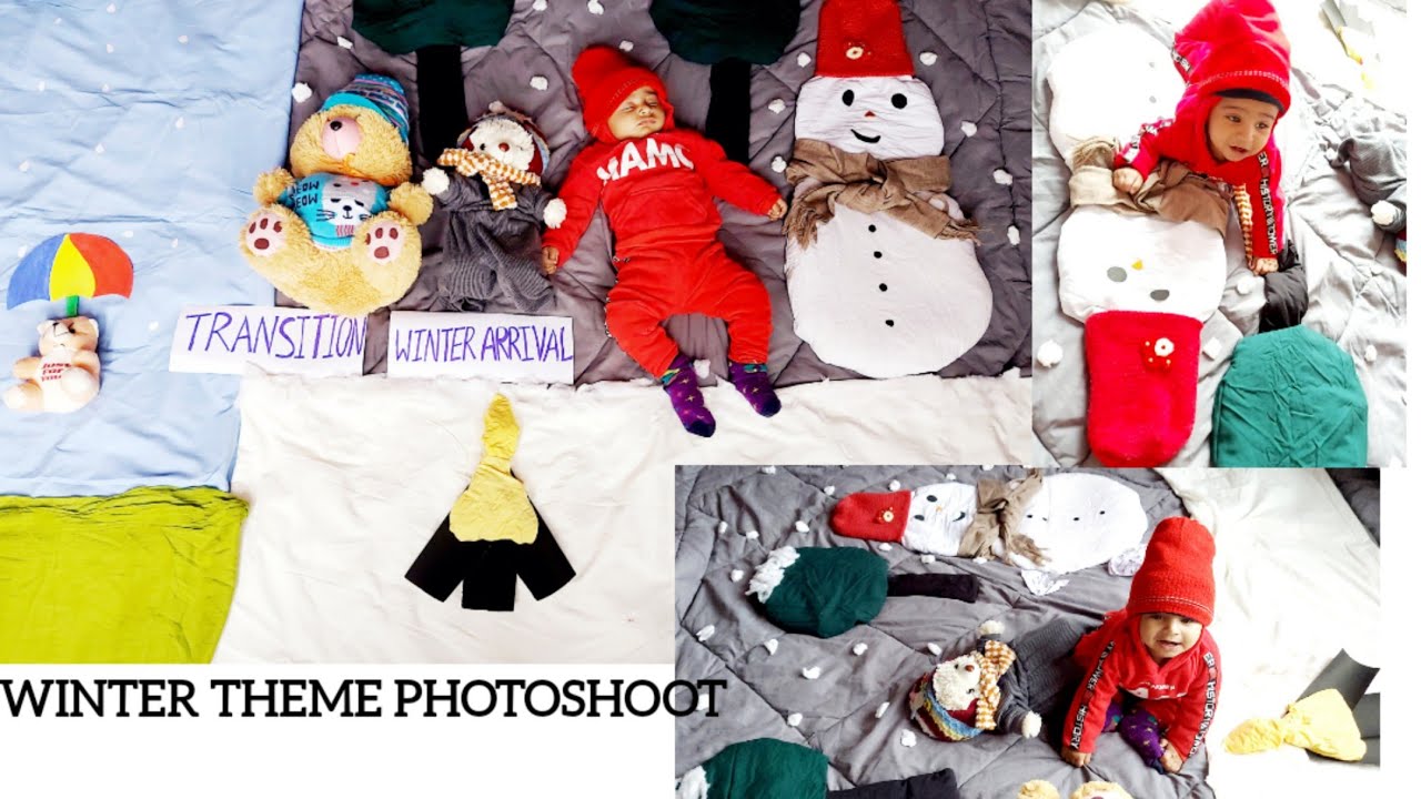 winter theme baby photoshoot at home | Snowman Theme | Snow fall theme ...