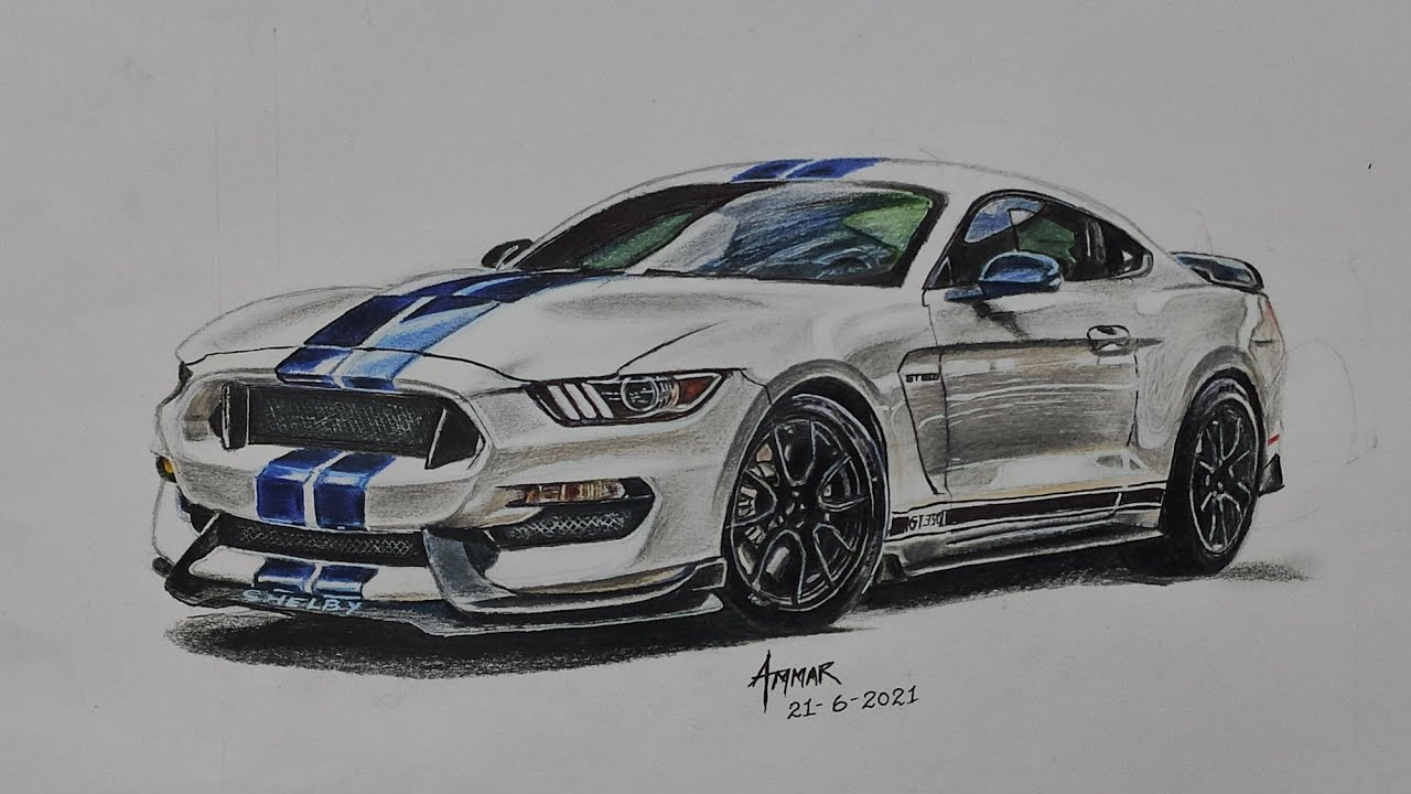 Realistic art of Shelby Mustang with colour pencils ️ - YouTube