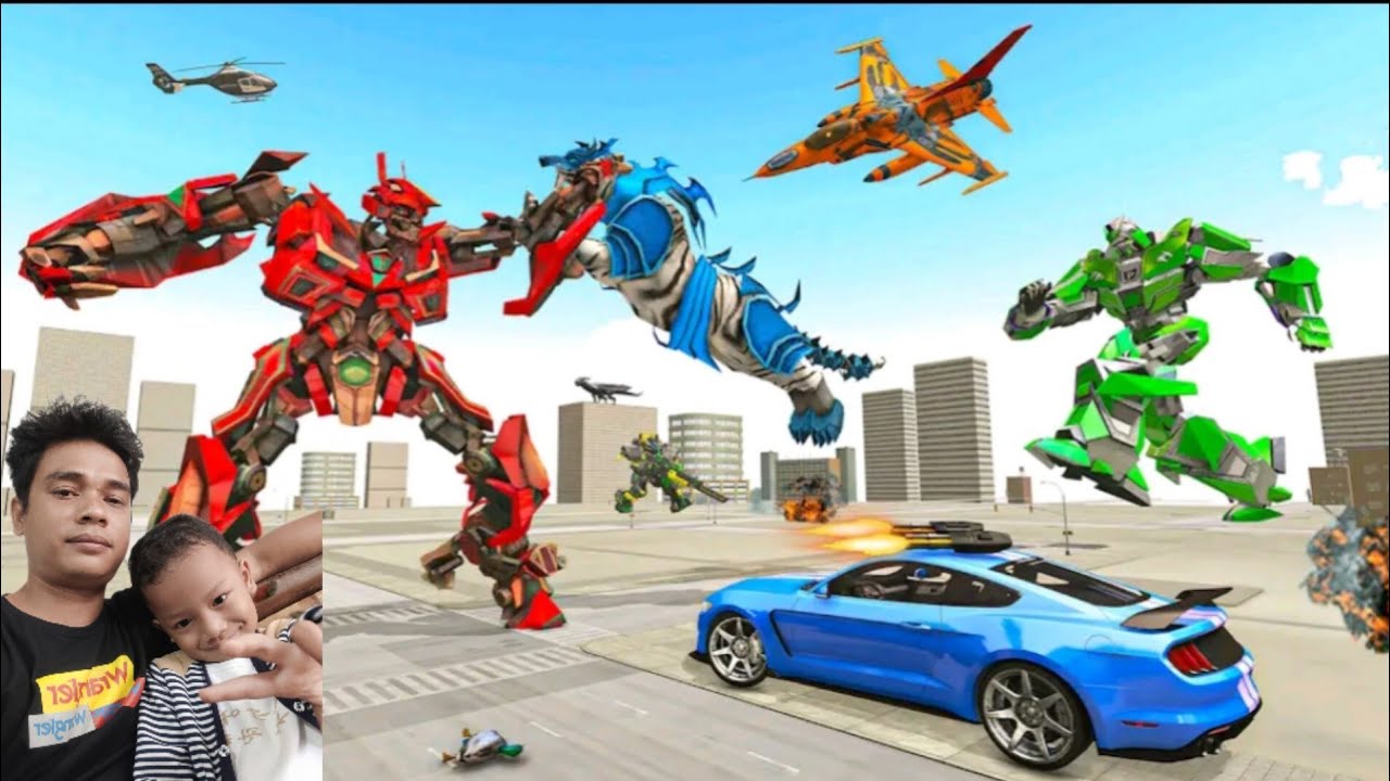 Mobil robot transformers mengalahkan 5 alligator - YouTube