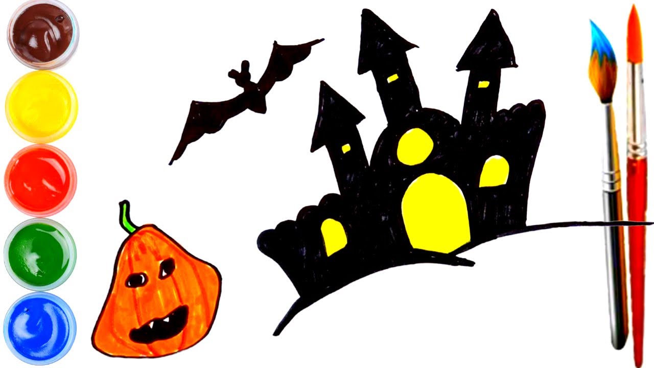 How to draw a landscape for Halloween / Draw and color for children ...