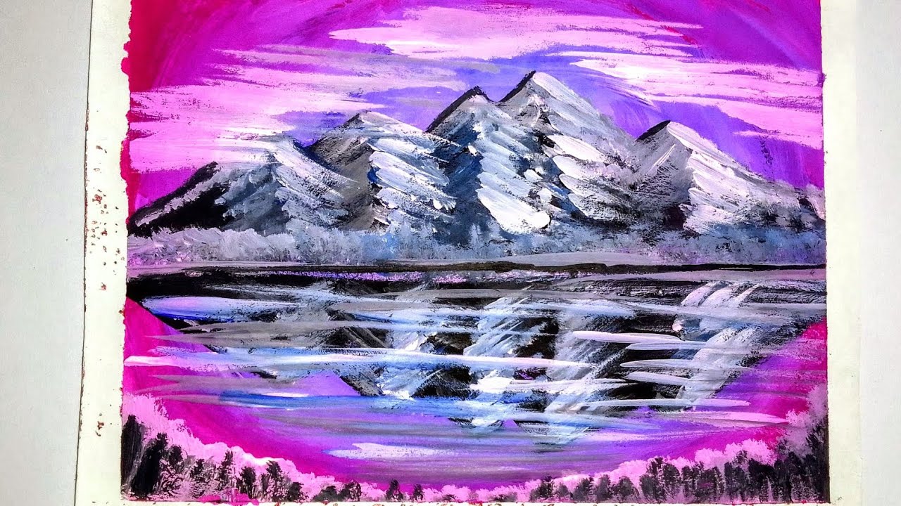 Mountain Leke painting , easy mountain painting step by step guide me ...