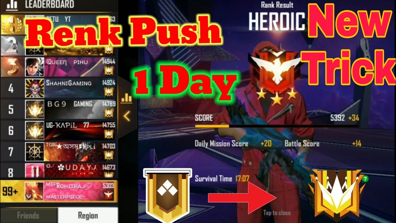 How To Renk Push In Free Fire || Gold to Heroics || Solo Renk Push Tips ...