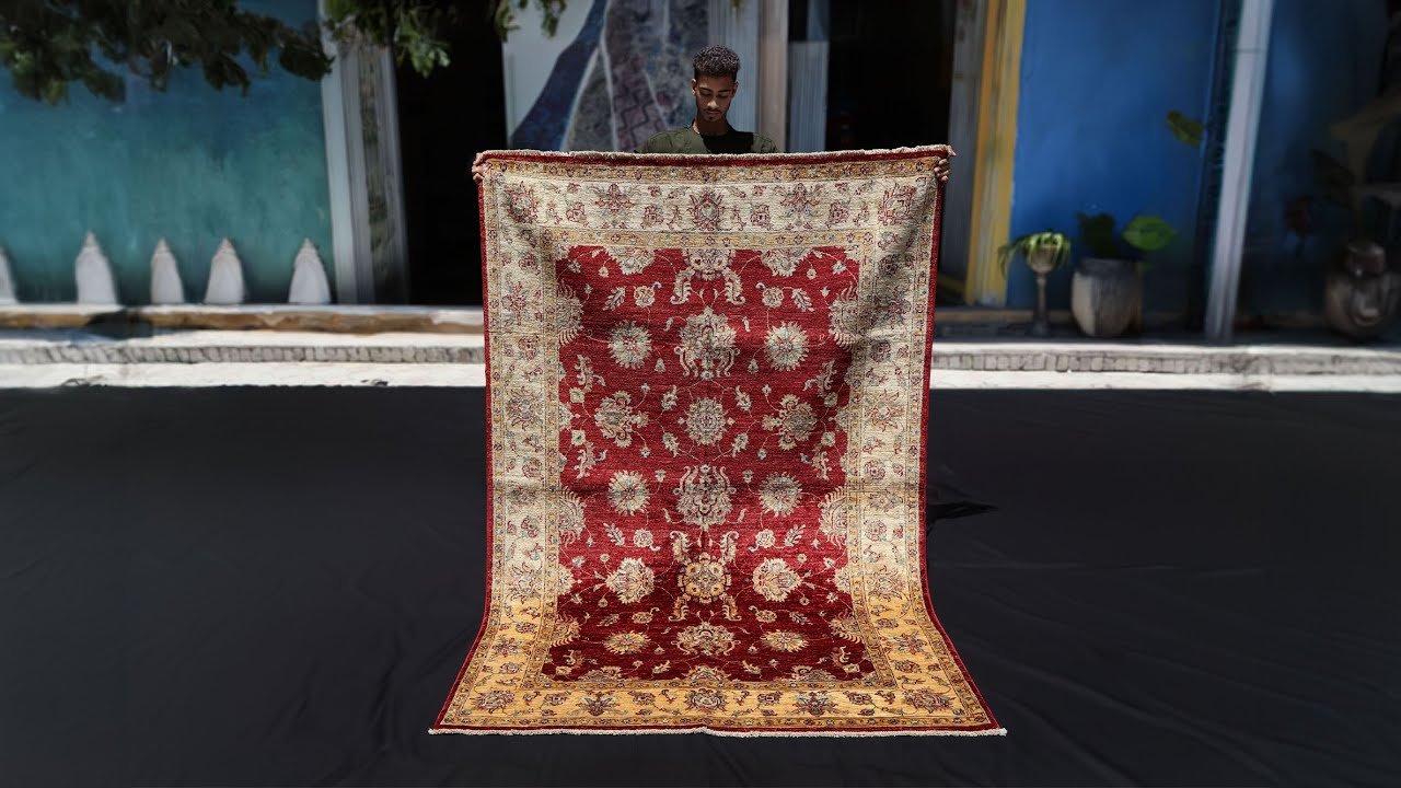 5x7 Red & Ivory Handmade Rug - A Persian Masterpiece from Sheberghan ...