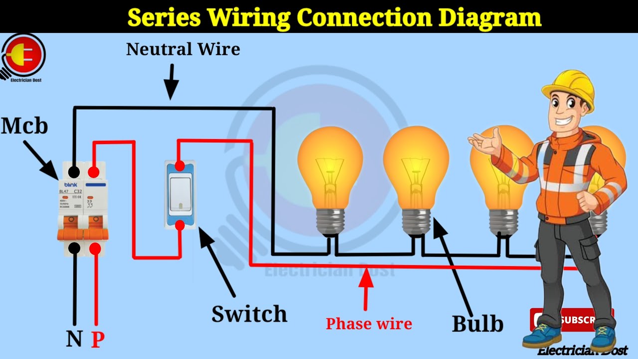 1 Switch 4 Bulb Light Connection || Series Connection || Electrician ...