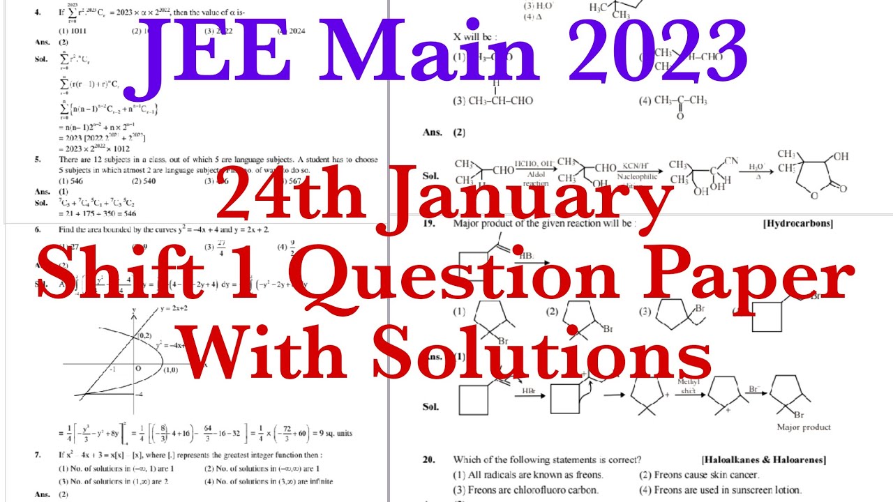 JEE Main 2023 24th January Shift 1 Question Paper With Solutions ...