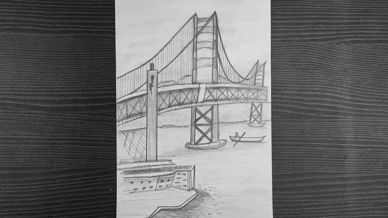 Bridge Scenery Drawing || How To Draw Bridge Step By Step || Bridge ...
