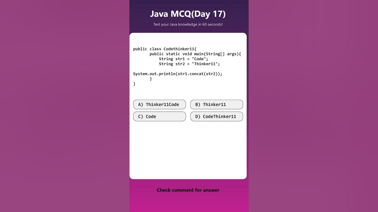 Core Java MCQ #java #javaee #javapractice #javaquiz #coding #javainterview # ...