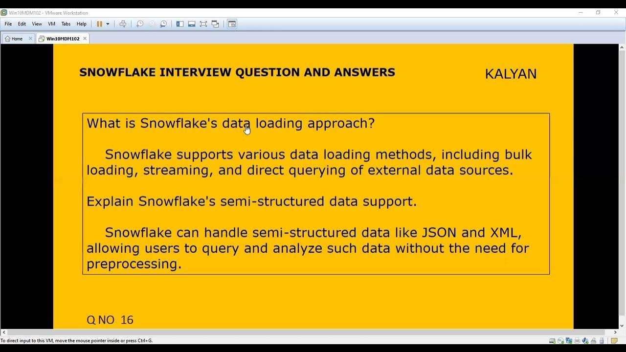 sNOWFLAKE INTERVIEW Q & A, SNOWFLAKE , DATA LOADING APPROACH AND SEMI STRUCTURED DATA - YouTube