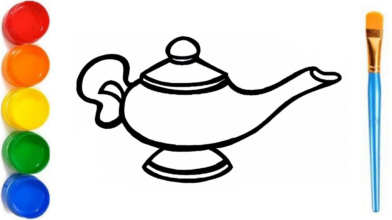 Aladdin lamp drawing, painting and coloring for kids | Draw Aladdin ...