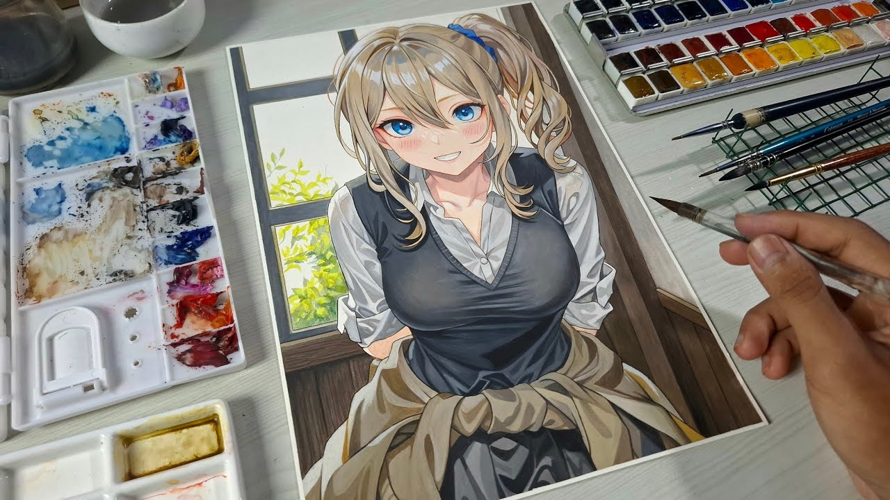 coloring using gouache & watercolor || drawing hayasaka ️ || drawing ...