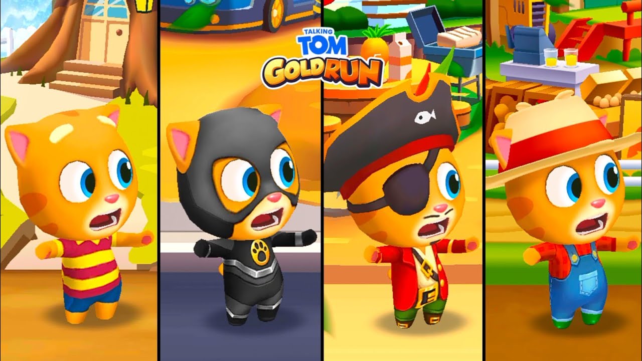 Talking Tom Gold Run Ginger vs Super Ginger vs Pirate Ginger vs Farmer ...