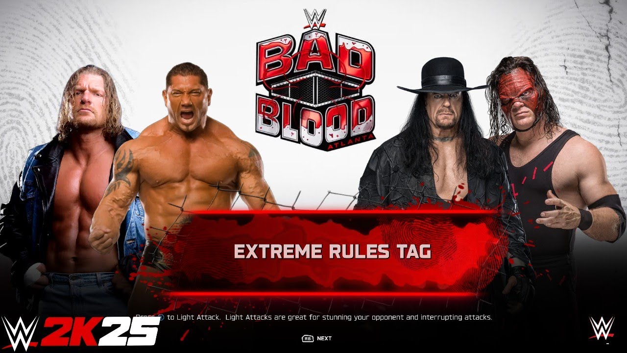 WWE 2k25 - Batista,HHH vs Undertaker,Kane: Extreme Rules Match at Bad ...
