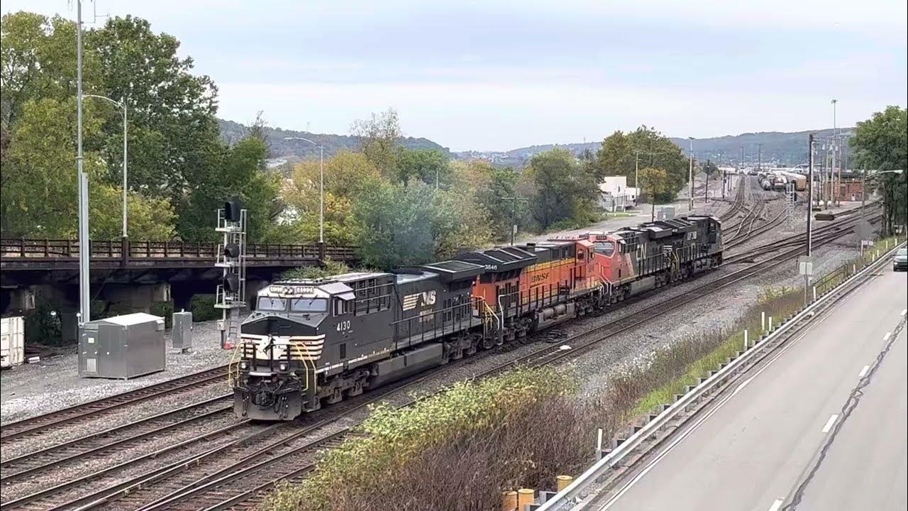 Mixed set of NS, BNSF & CN power heads into Conway yard @ Baden, PA 10/6/2022 - YouTube