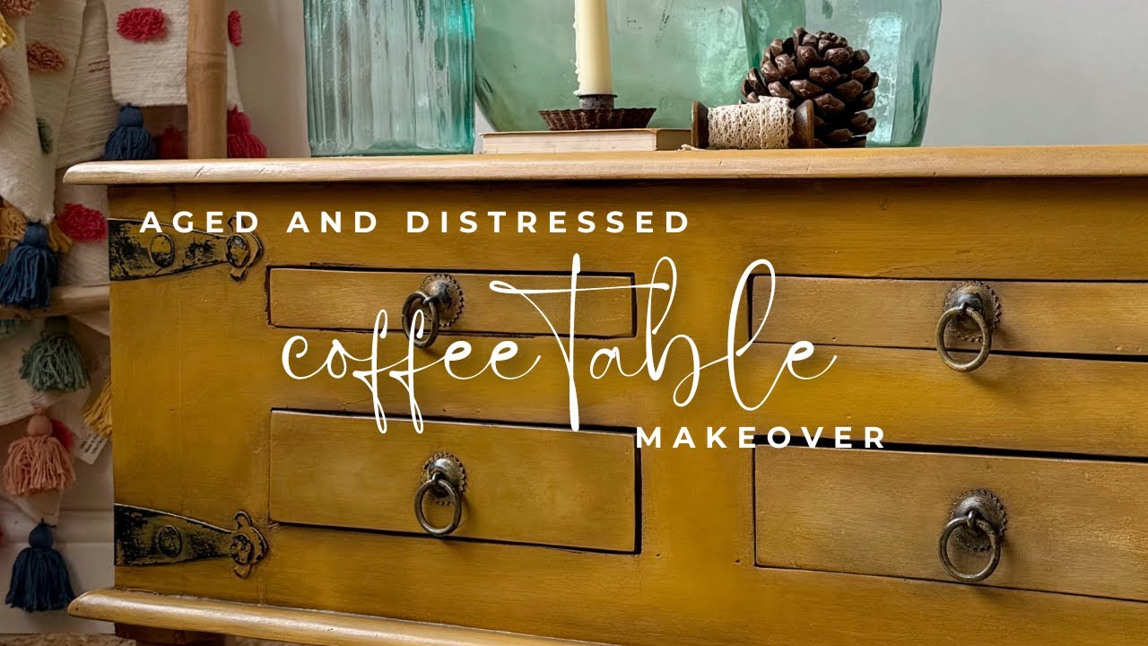 Aged and distressed rustic style coffee table makeover - YouTube