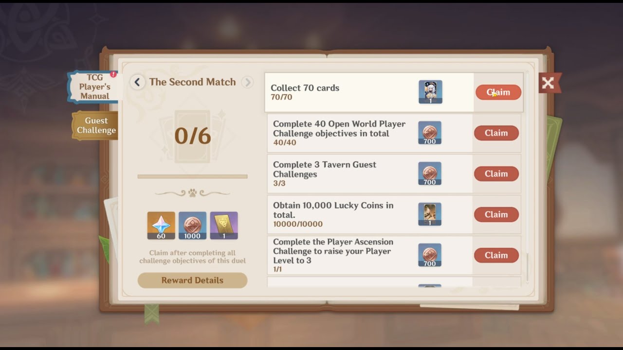 Claiming All Rewards TCG Player's Manual The Second Match | Genshin ...
