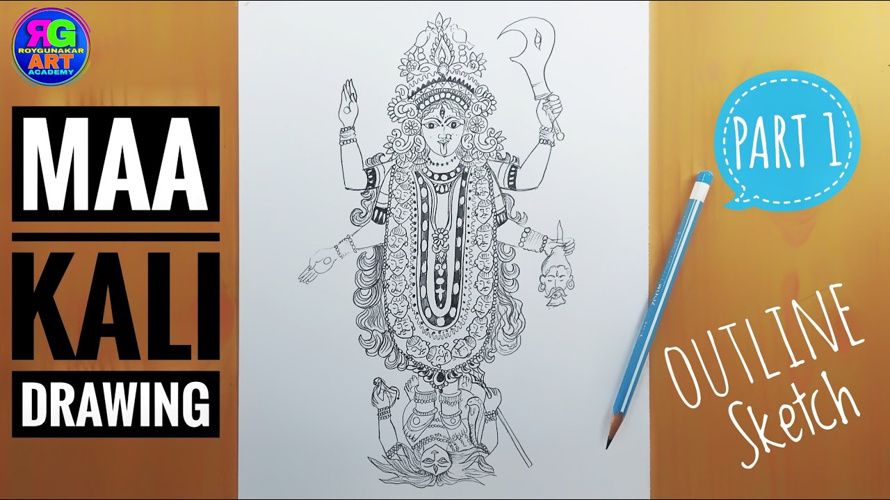 Maa Kali Drawing | Kali Puja Special Drawing| Outline Sketch of Kali ...