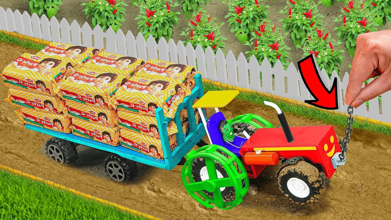 diy mini tractor heavy trolley stuck in mud with parle g science ...