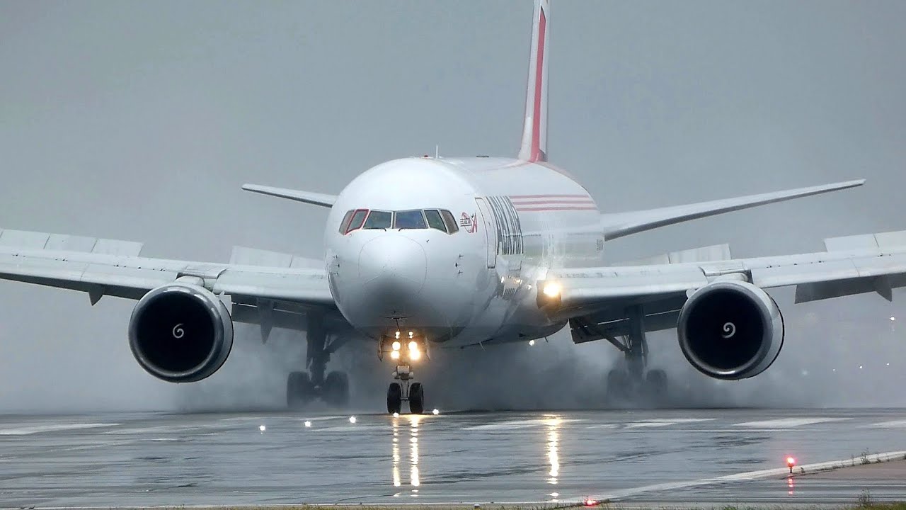 ABX 767 Wet Runway Landing with reverse thrust & MORE - YouTube