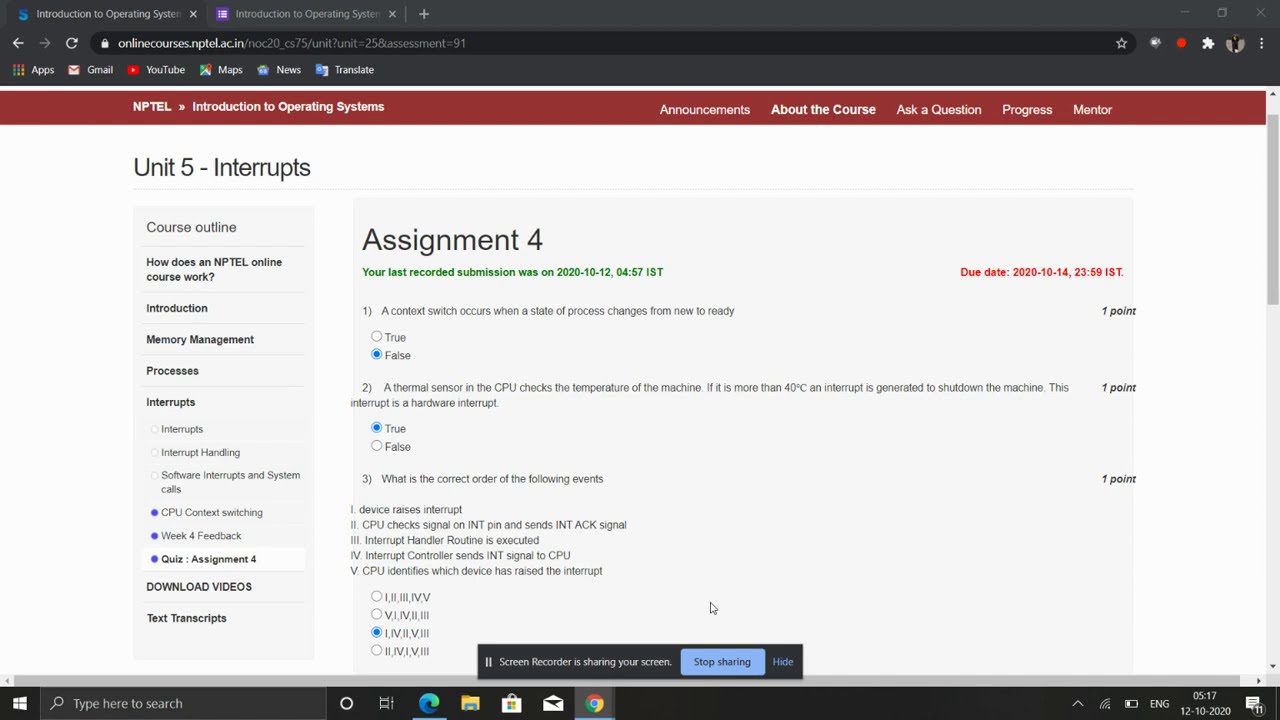 Nptel Introduction To Operating System Week 4 Solutions Youtube