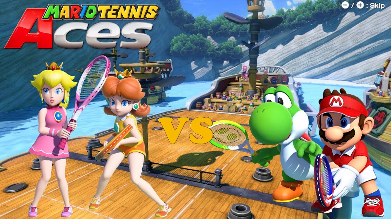 Mario Tennis Aces - Peach & Daisy vs Mario & Yoshi - Savage Sea - YouTube
