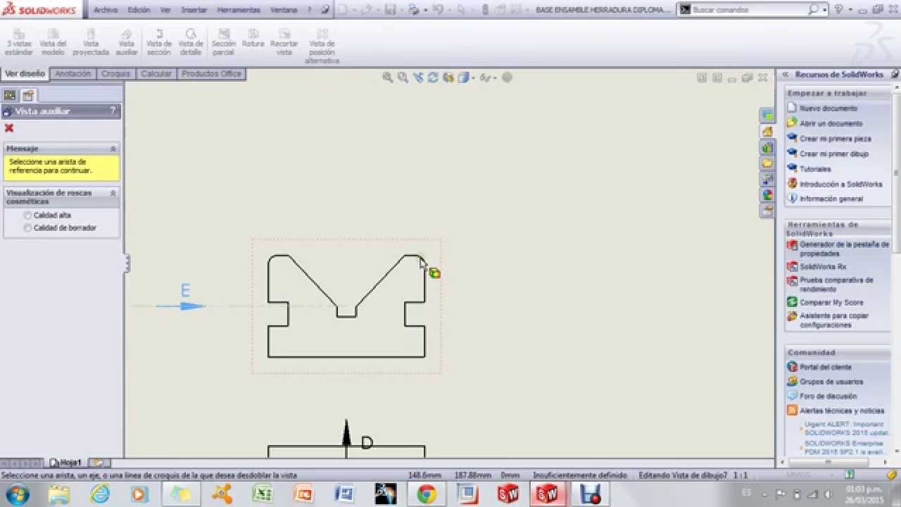 SOLIDWORKS TUTORIAL BASICO 39 VISTA AUXILIAR DIBUJO - YouTube