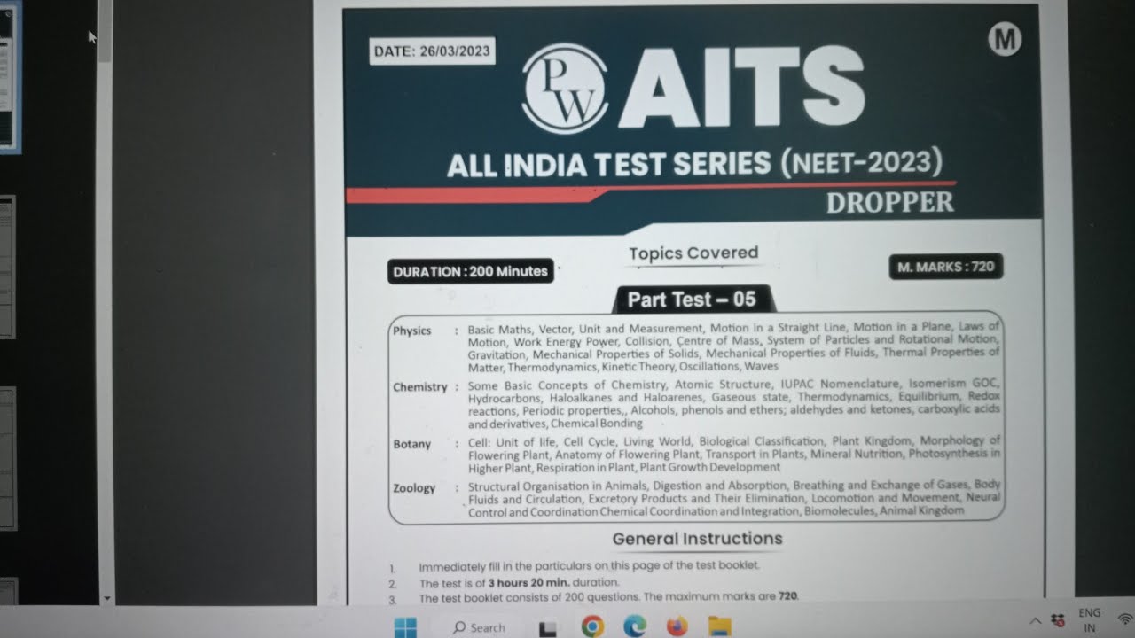 AITS 4 and 5 TEST SCORE AND REVIEW @PhysicsWallah | 26 March 2023 ...