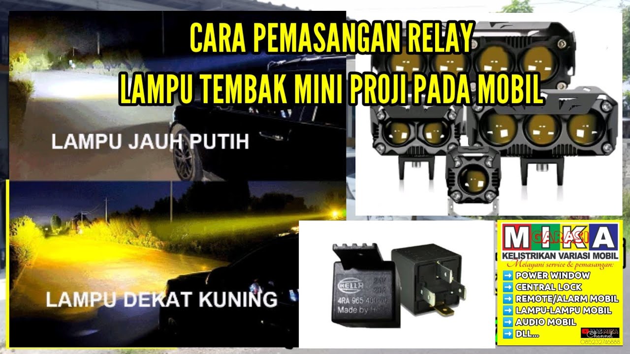 Cara pasang relay lampu tembak/mini proji mobil, skema diagram relay ...