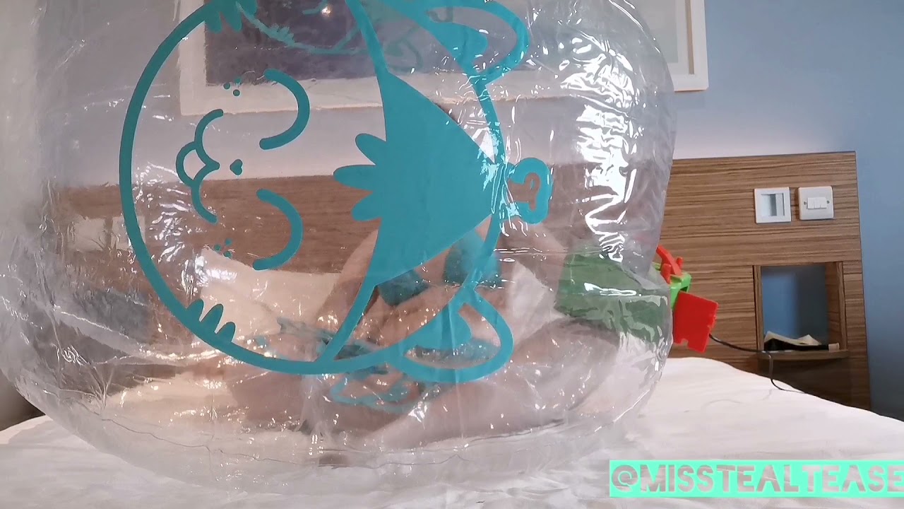 Showing and inflating SHOSU giant clear Beachball with aqua print logo ...