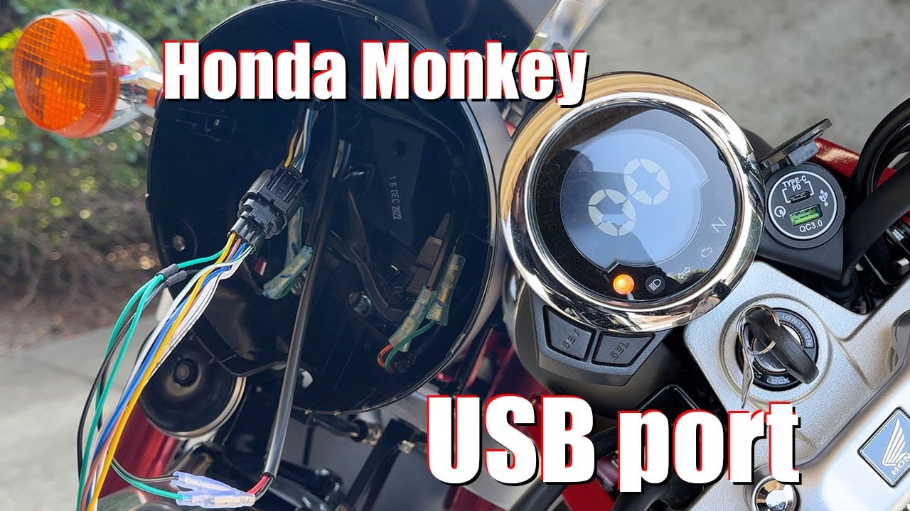 2023 Honda Monkey USB charger port install - YouTube