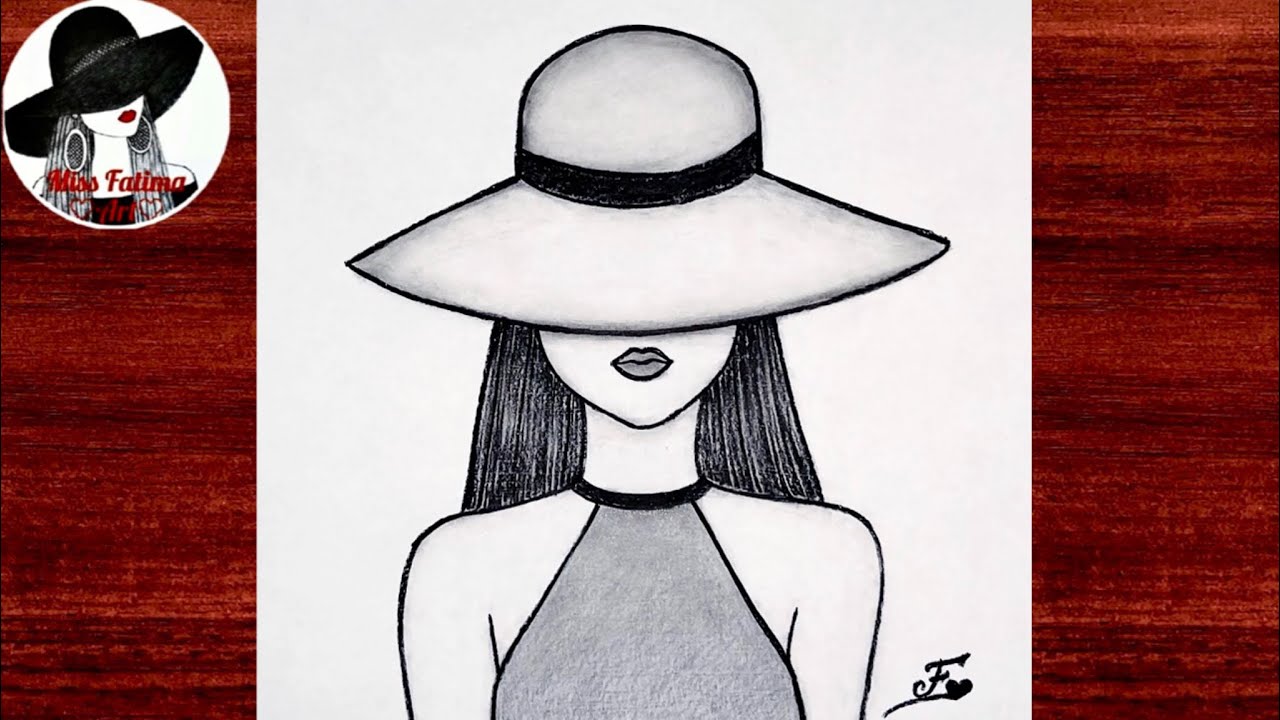 How to draw a girl wearing hat Step by Step - Easy girl drawing ...