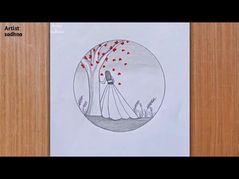 How to draw beautiful girl under blossom tree💚//Girl drawing easy for ...