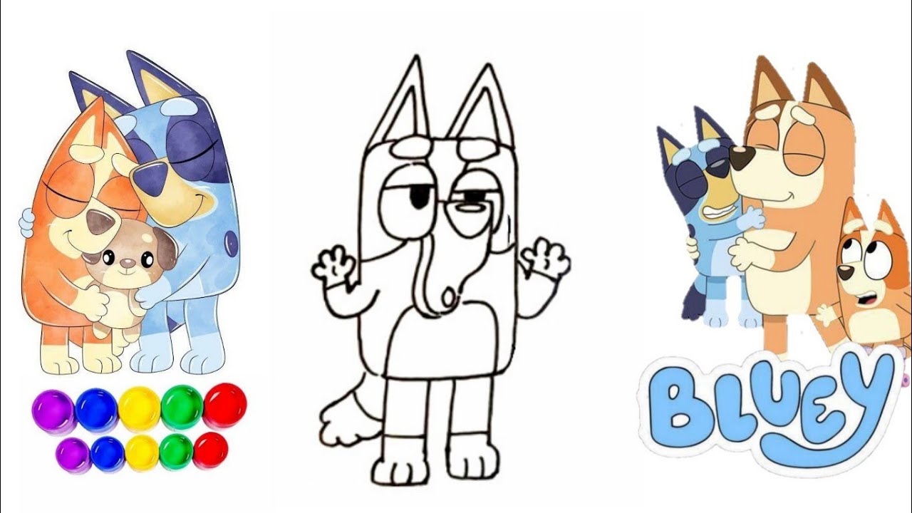 Drawing and Coloring Bluey Easy 💙 Bluey Family Playtime Art | Bluey 💙 ...