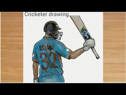 How to draw Cricket player back side (Ishan kishan) || How to draw ...