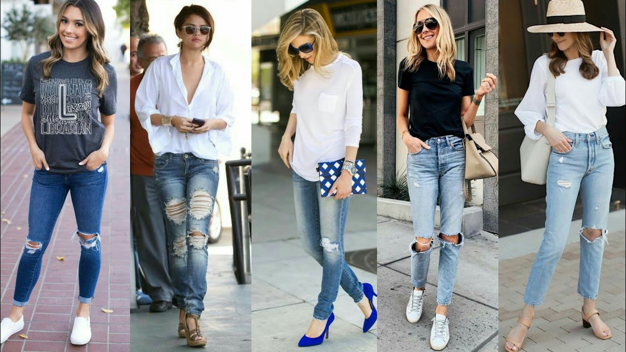 top stylish&trendy ripped&distressed jeans/denim outfits ideas for ...