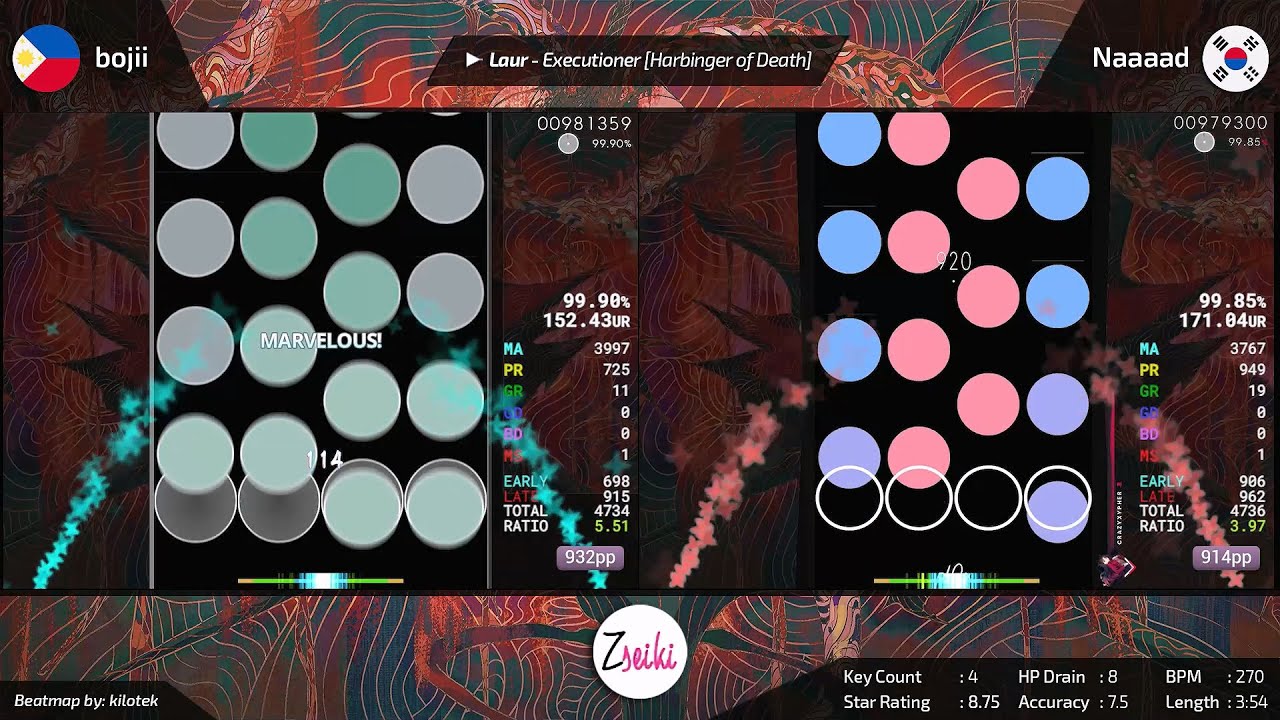 bojii VS Naaaad | Laur - Executioner [Harbinger of Death] - osu!mania - YouTube