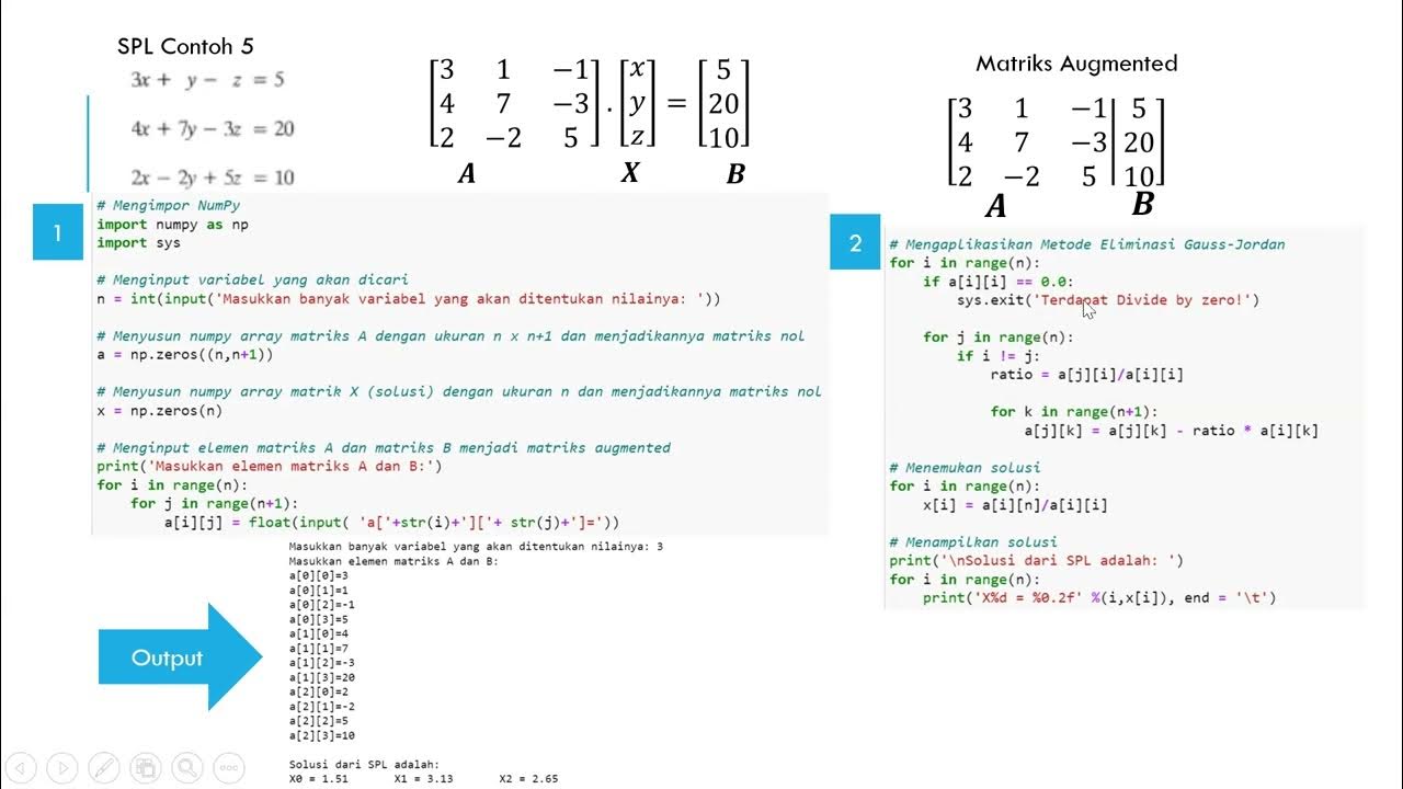SPL Metode Eliminasi Gauss-Jordan dengan Python - YouTube