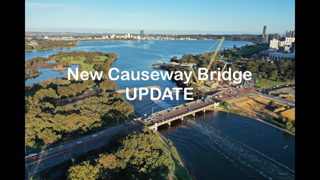 Aerial video update of the NEW Perth Causeway Bridge over the Swan ...