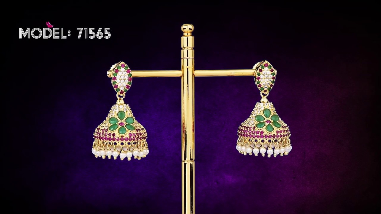 Traditional Multi-color American Diamond Jhumka Earrings | Violet ...