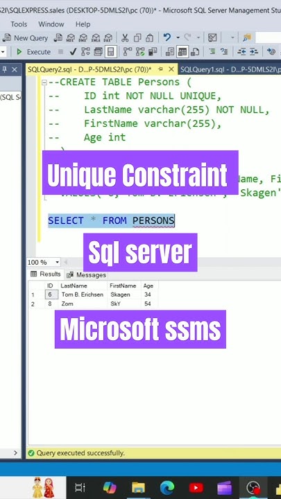 Unique Constraint in Table Column ︎ SQL Server - YouTube