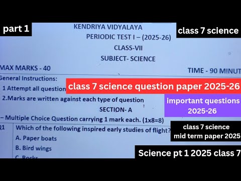 Class 7 science pt 1 2025 | pt 1 science Cass 7 question paper 2025 ...