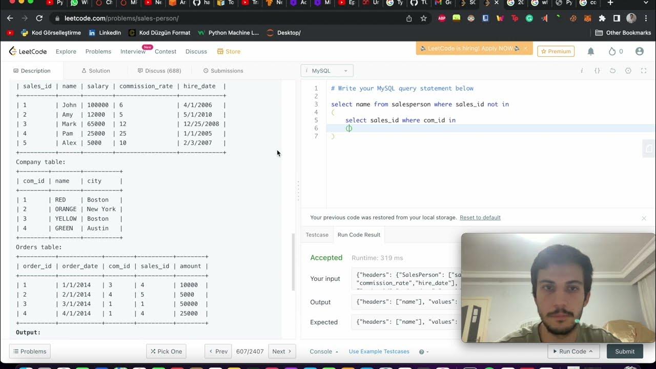 Leetcode Sql Challenge 607 Sales Person Youtube